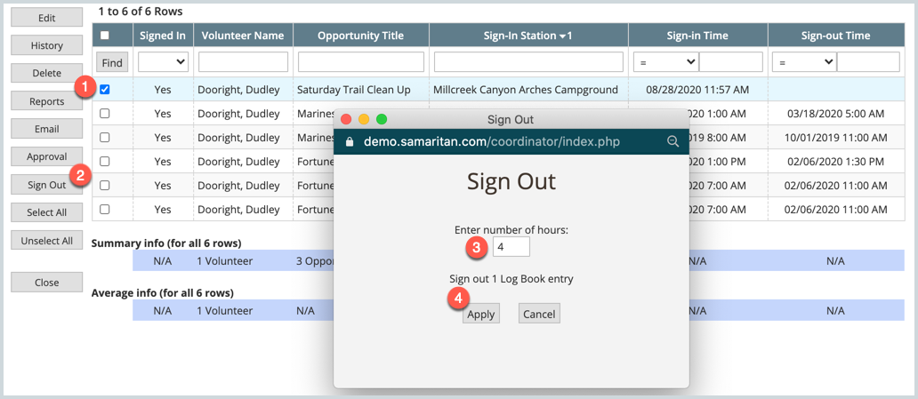 Manually sign out a volunteer