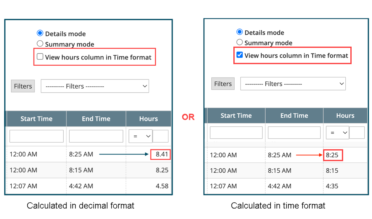 View Hours in Time Format